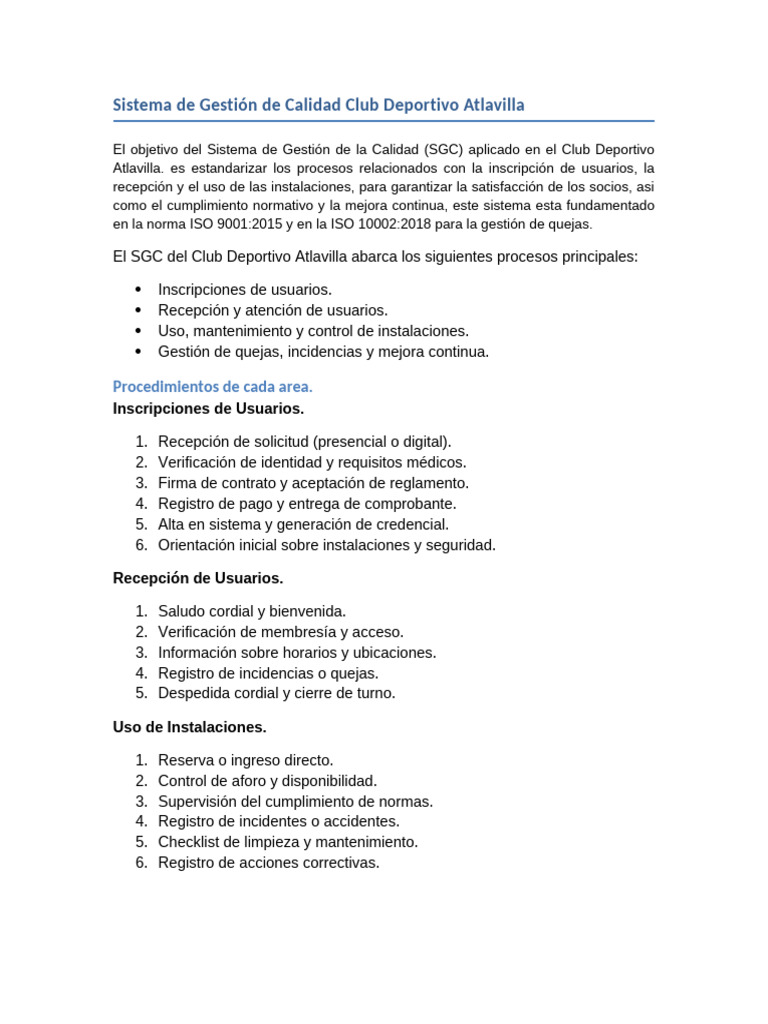 SGC Del Club Atlavilla | PDF | Sistema de manejo de calidad