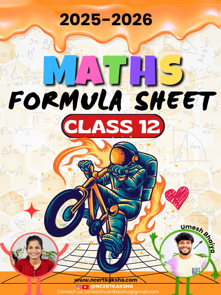 Class XII Mathematics Formula Sheet - Boards | PDF