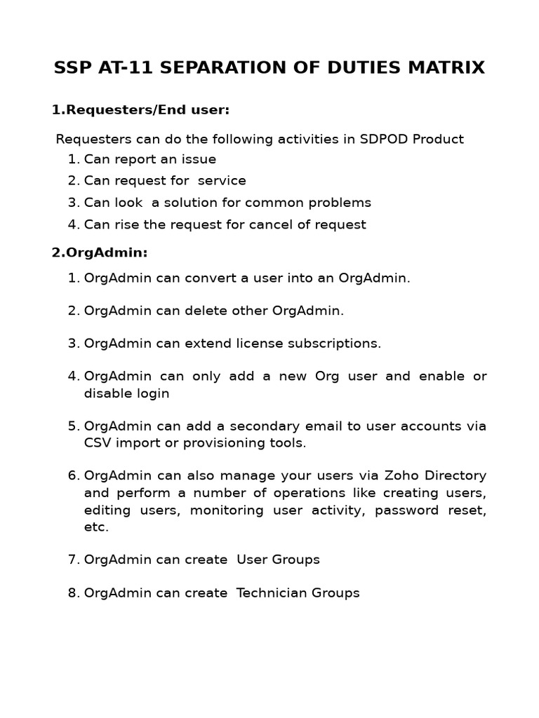 SSP-A11 Separation of Duties Matrix | PDF | Asset Management | User ...