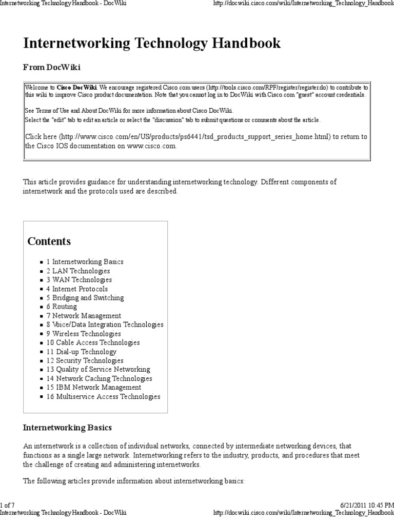 Internet Working Technology Handbook - DocWiki | PDF | Communications ...
