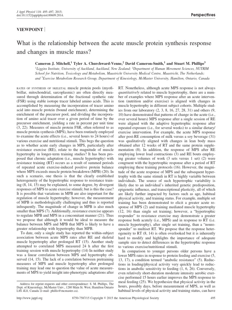 What Is The Relationship Between The Acute Muscle Protein Synthesis ...