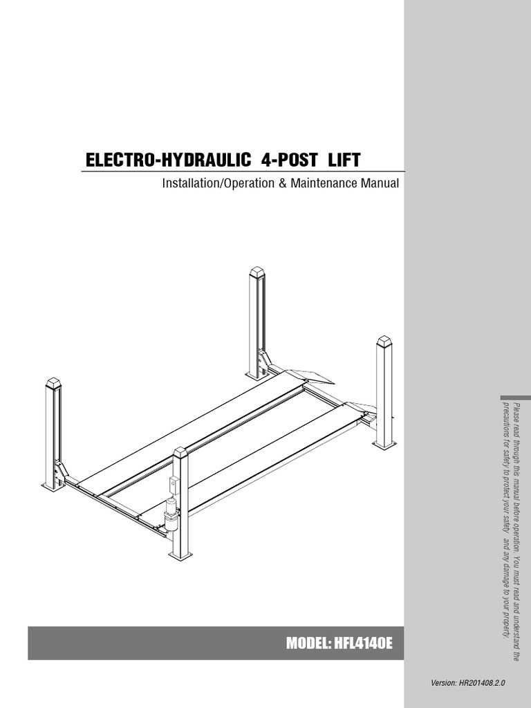 HFL4140E 4-Post Lift Manual | PDF | Elevator | Manufactured Goods