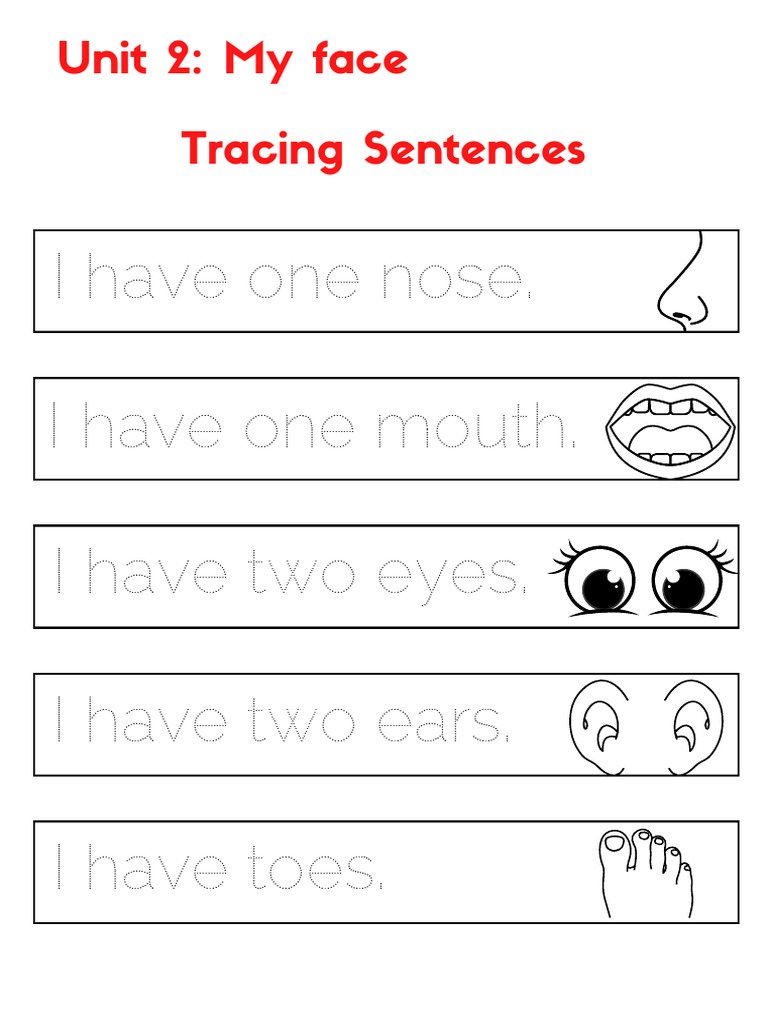 Colorful Illustrative Tracing Sentences English Worksheet | PDF