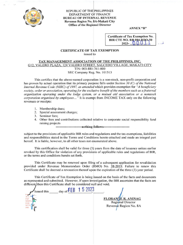 TMAP - Certificate of Tax Exemption (Feb 2023) | PDF