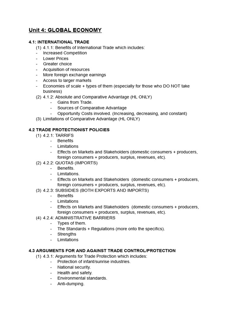 Unit 4 - Global Economy Study Outline | PDF | Exchange Rate | Exports