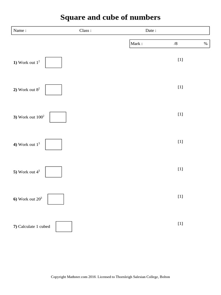 Square and Cube of Numbers - 2 | PDF