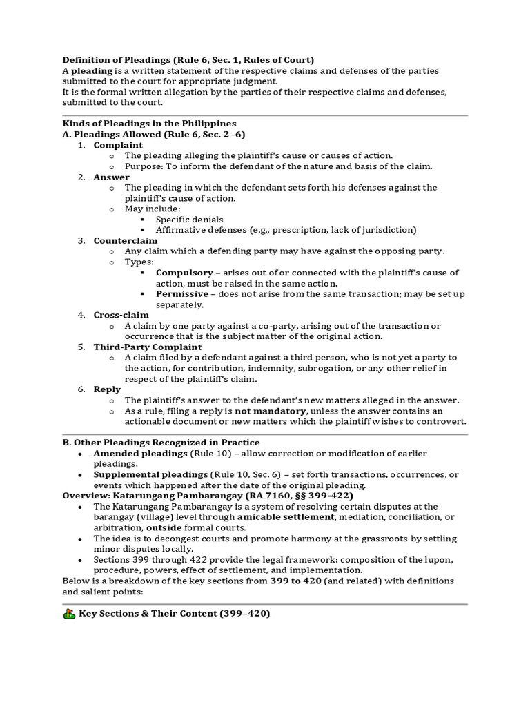 Definition of Pleadings | PDF | Pleading | Complaint