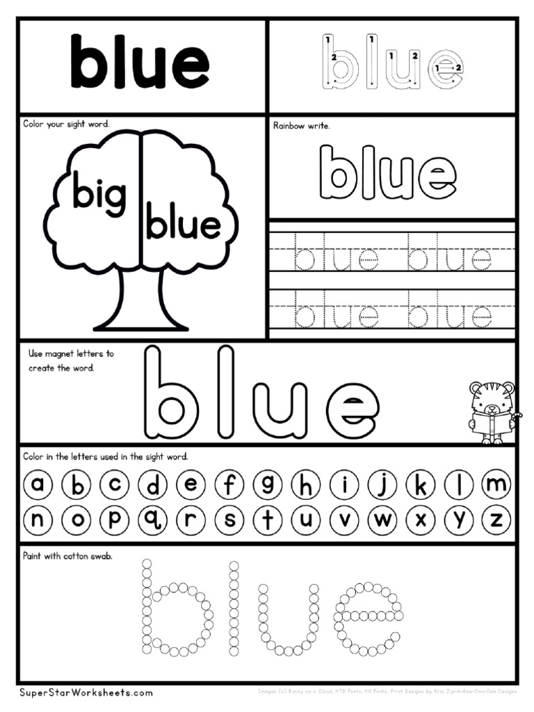 Preschool Sight Word Worksheet Blue | PDF