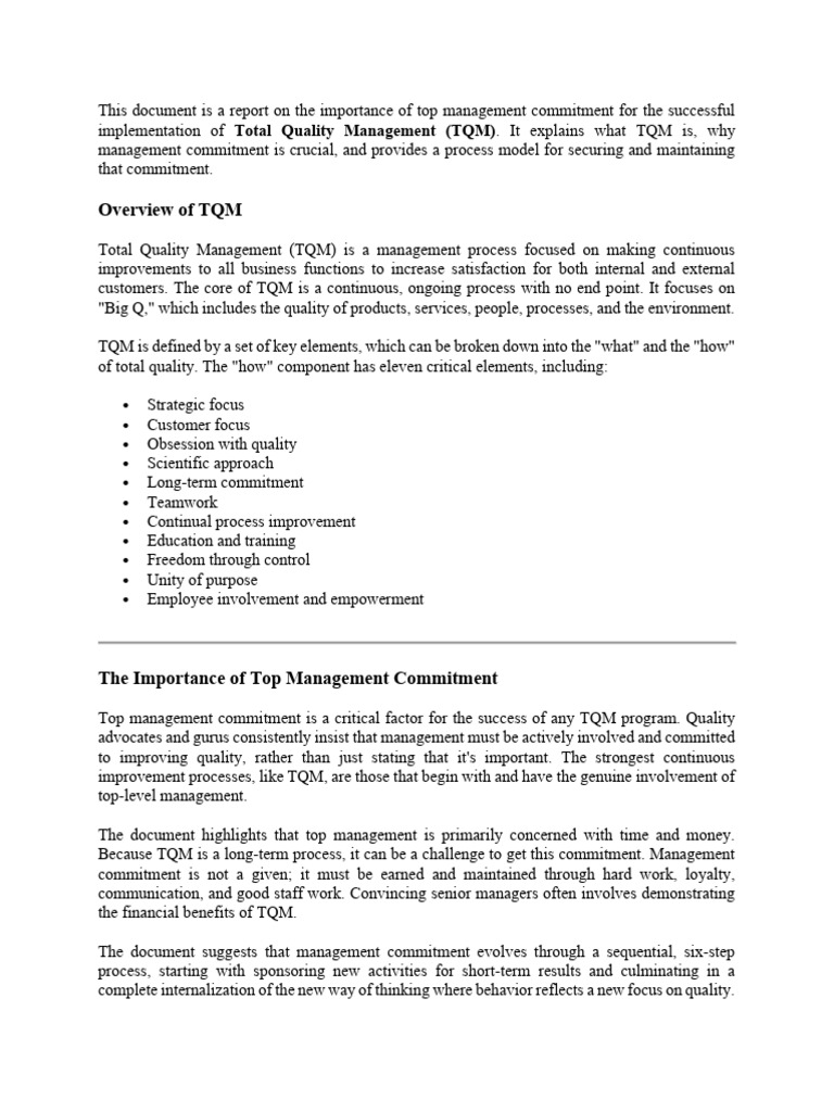 Securing Top Management Commitment for TQM | PDF | Quality Management ...