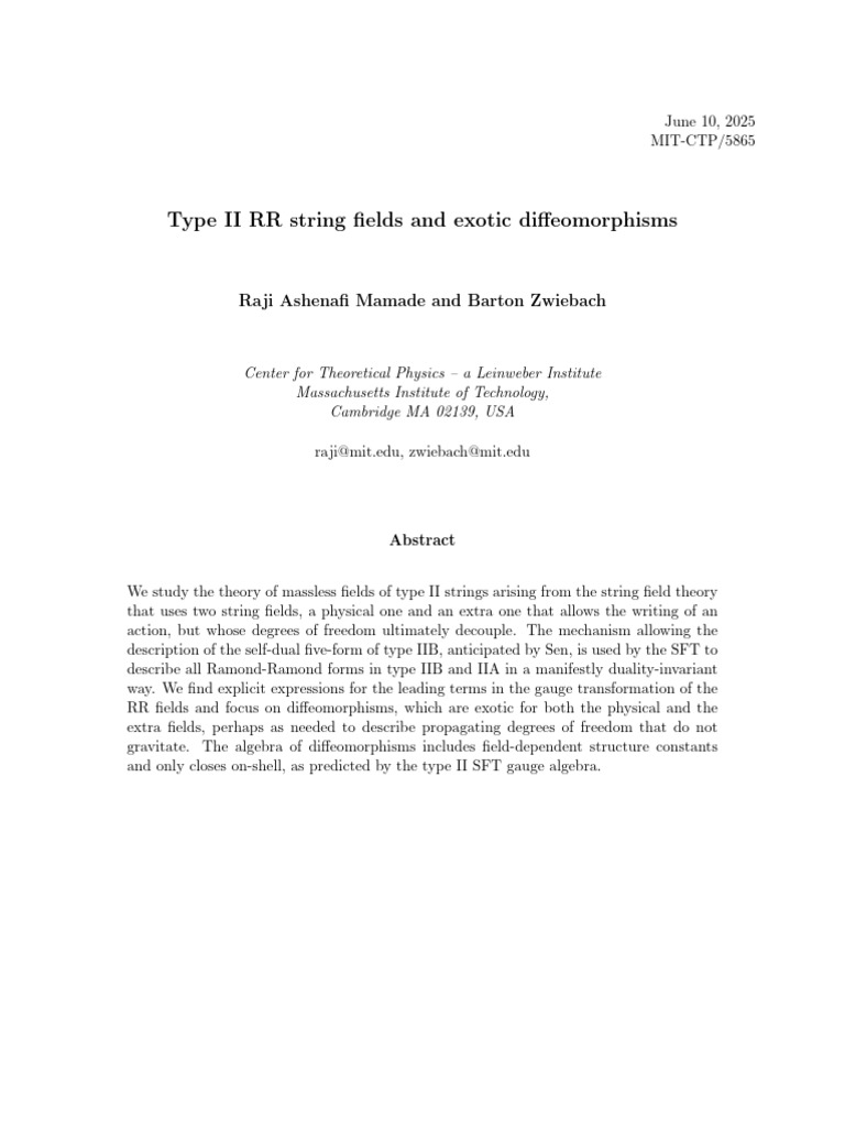 Type II RR String Fields and Exotic Diffeomorphisms: Raji Ashenafi ...
