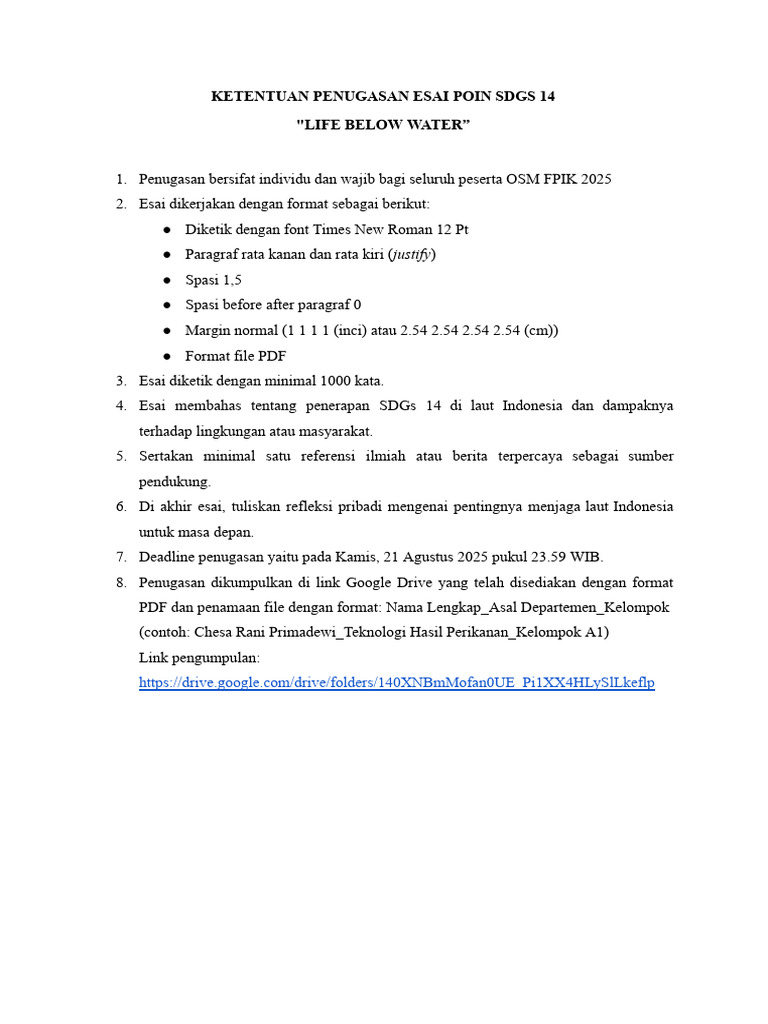 Penugasan Essay Mengenai Poin Sdgs 14 - Life Below Water"-2 | PDF