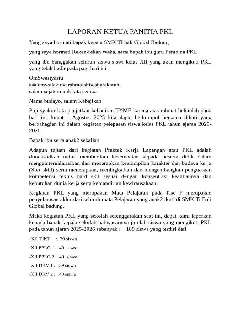 Laporan Ketua Panitia PSG | PDF