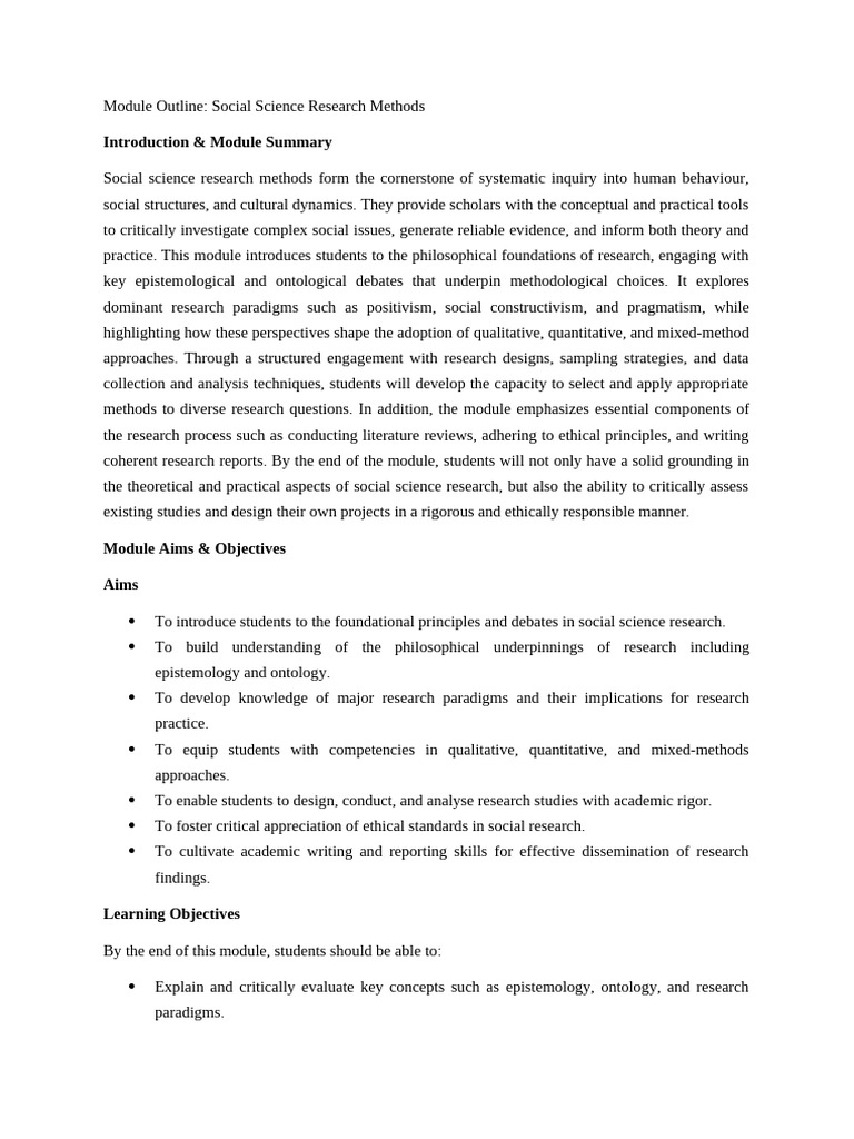 Social Science Research Methods Module | PDF | Methodology | Social ...