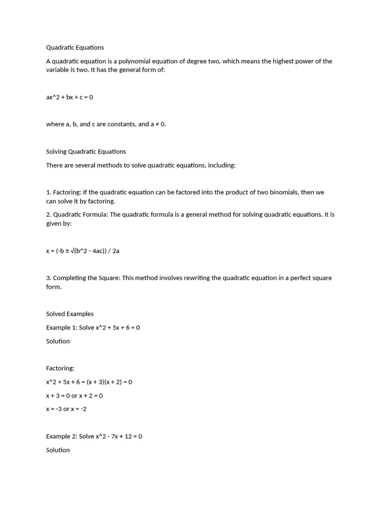 Solving Quadratic Equations Guide | PDF