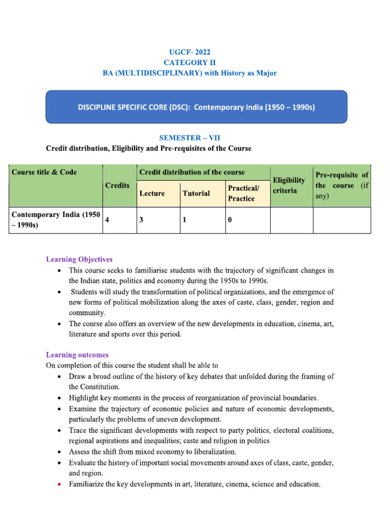 Contemporary India Syllabus | PDF