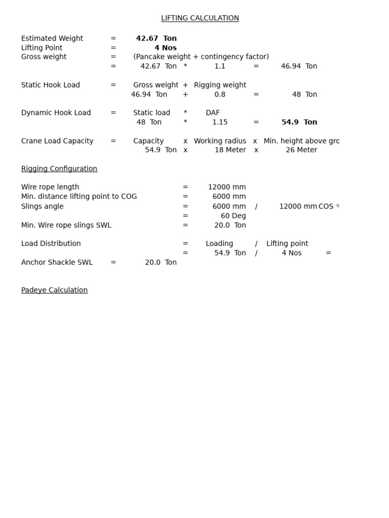Lifting Calculation and Load Analysis | PDF