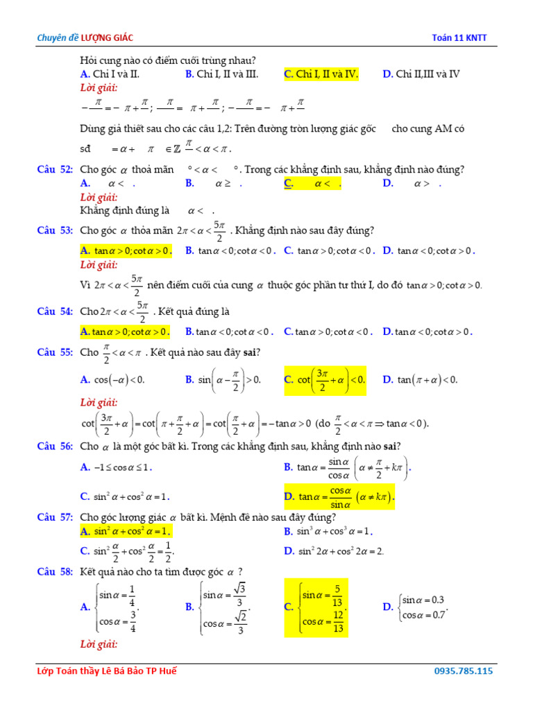 Gia Tri Luong Giac Va Cong Thuc Luong Giac 4 | PDF