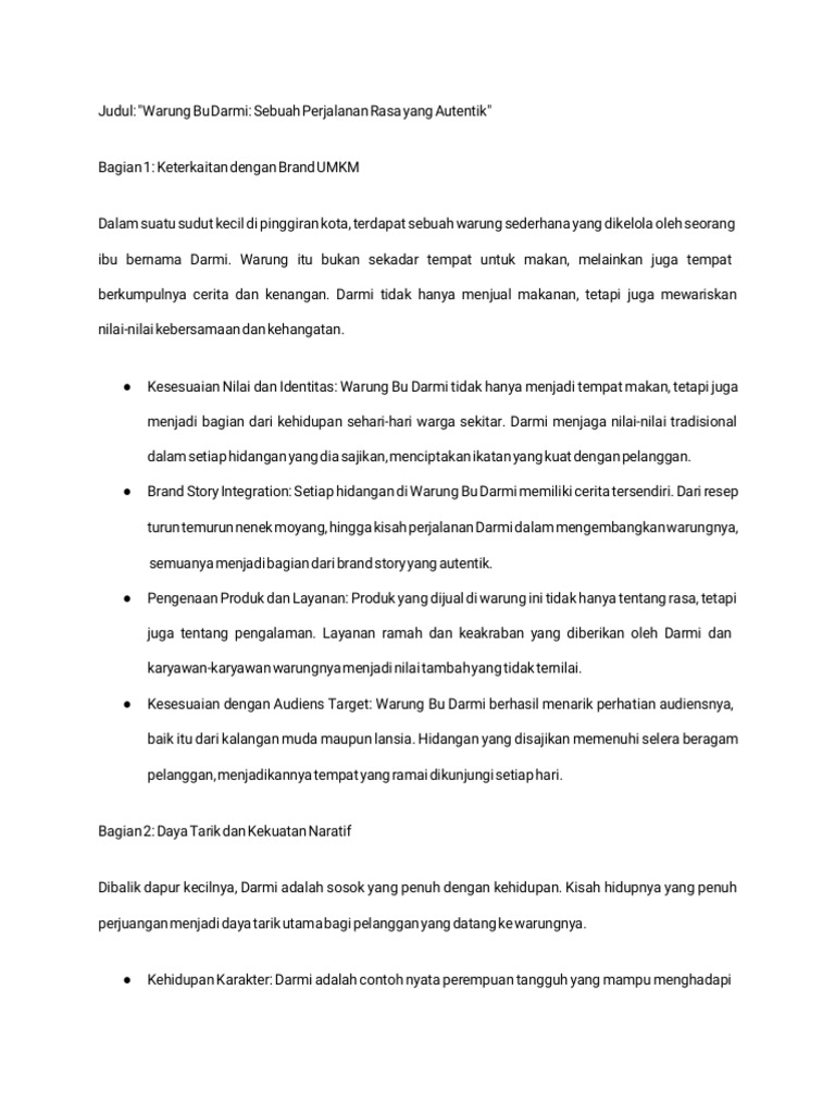 Warung Bu Darmi: Cerita Rasa dan Kehangatan | PDF