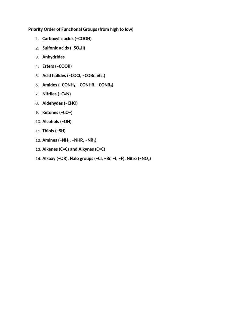 Functional Group Priority Order Guide | PDF