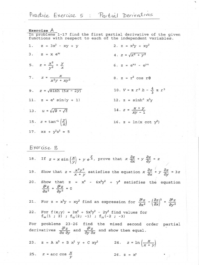 Practice Ex 5 Partial Derivatives | PDF