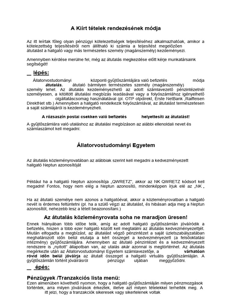 A Gyűjtőszámlára Való Utalás Menetének Általános Leírás | PDF