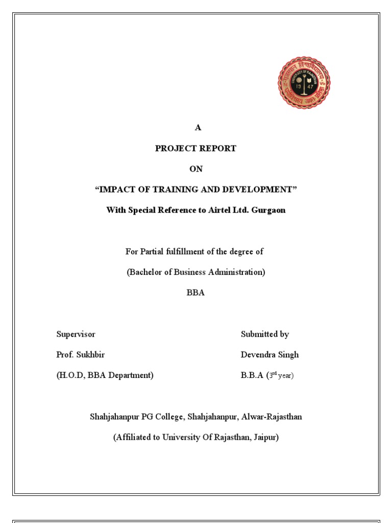 A Project Report ON "Impact of Training and Development" With Special ...