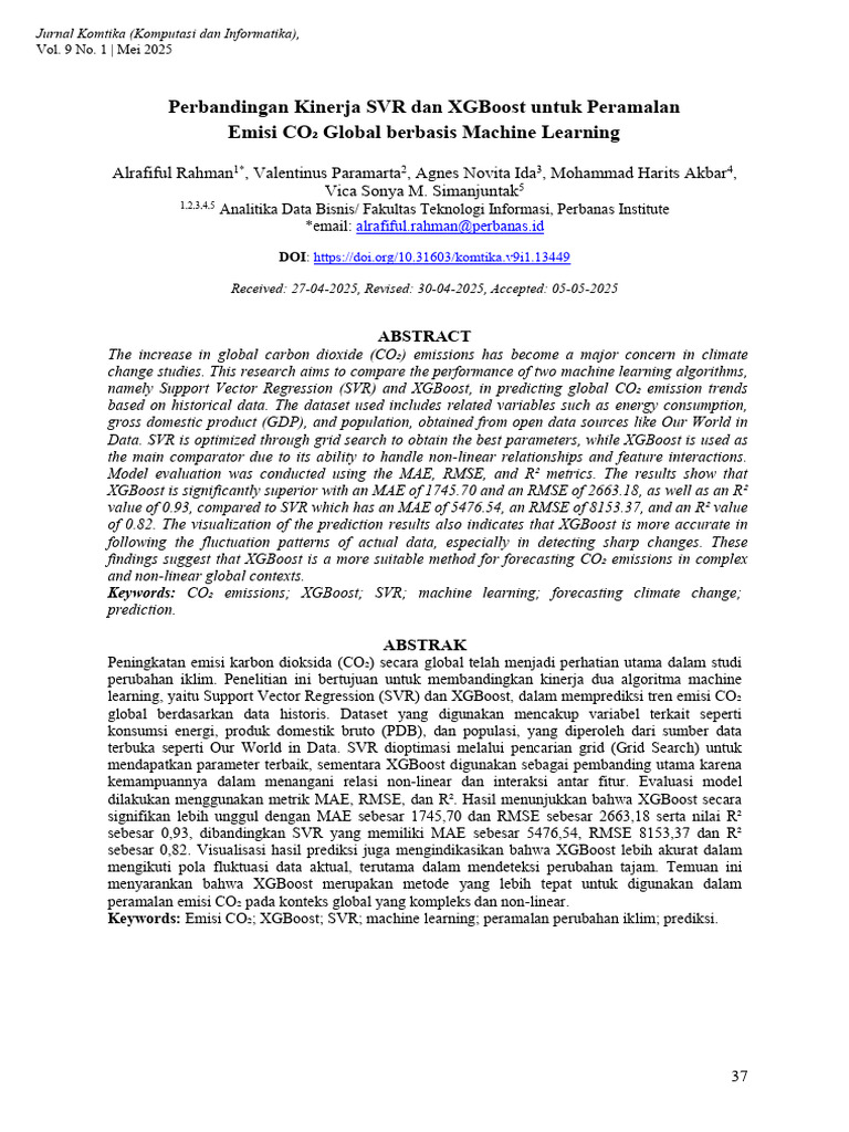 Perbandingan Kinerja SVR Dan XGBoost Untuk Peramalan | PDF