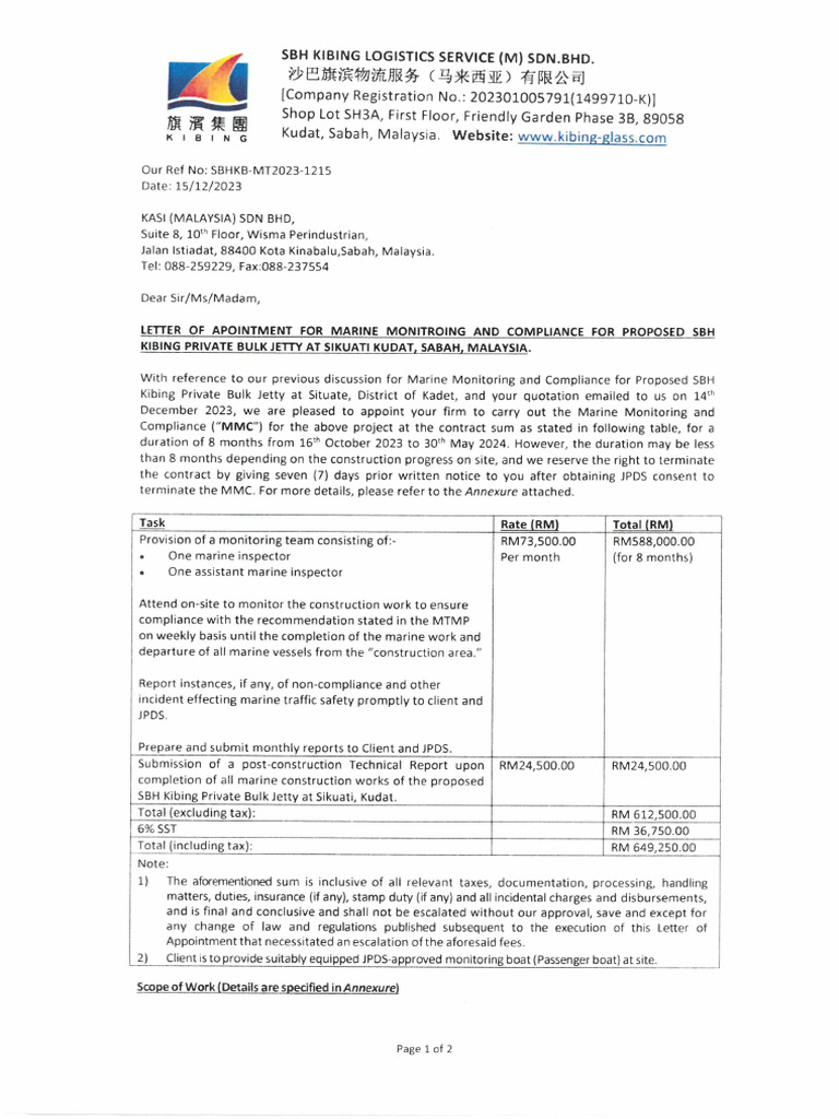 LOA For MMC Sikuati - New Contract | PDF