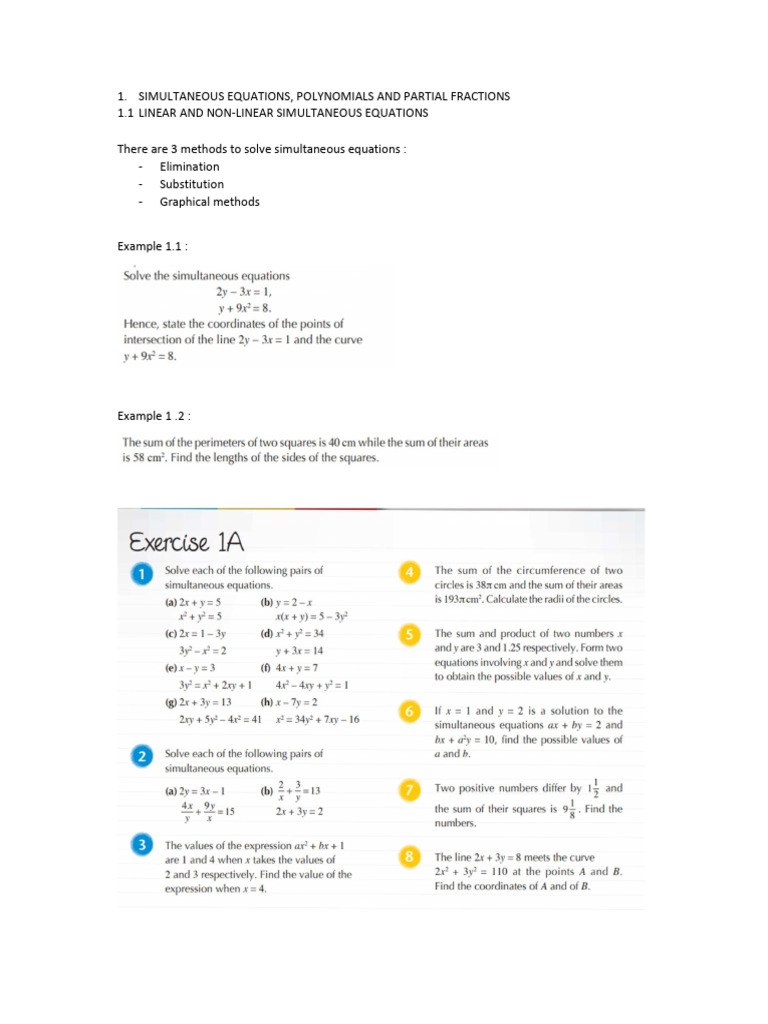 Solving Simultaneous Equations and Polynomials | PDF