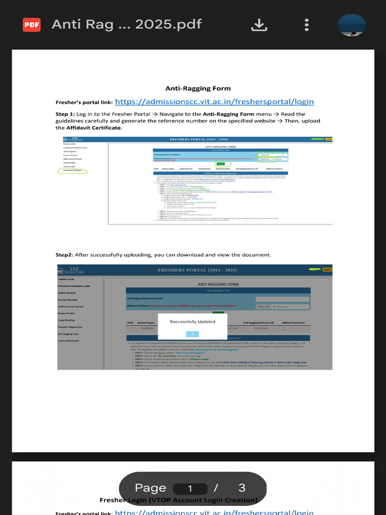 VTOP Freshers Portal Login Guide | PDF