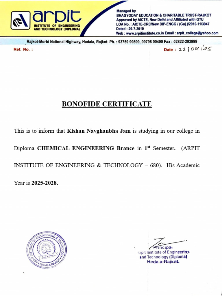 Bonofide Certificate | PDF