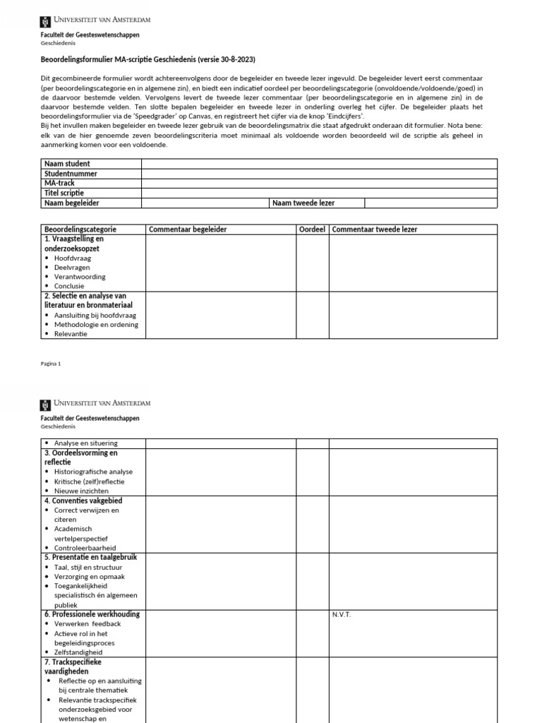 Beoordelingsformulier MA-scriptie Geschiedenis | PDF