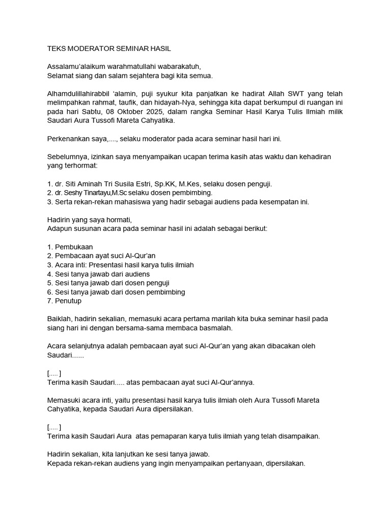 Teks Moderator Seminar Hasil Aura 8 Oktober 2025 | PDF