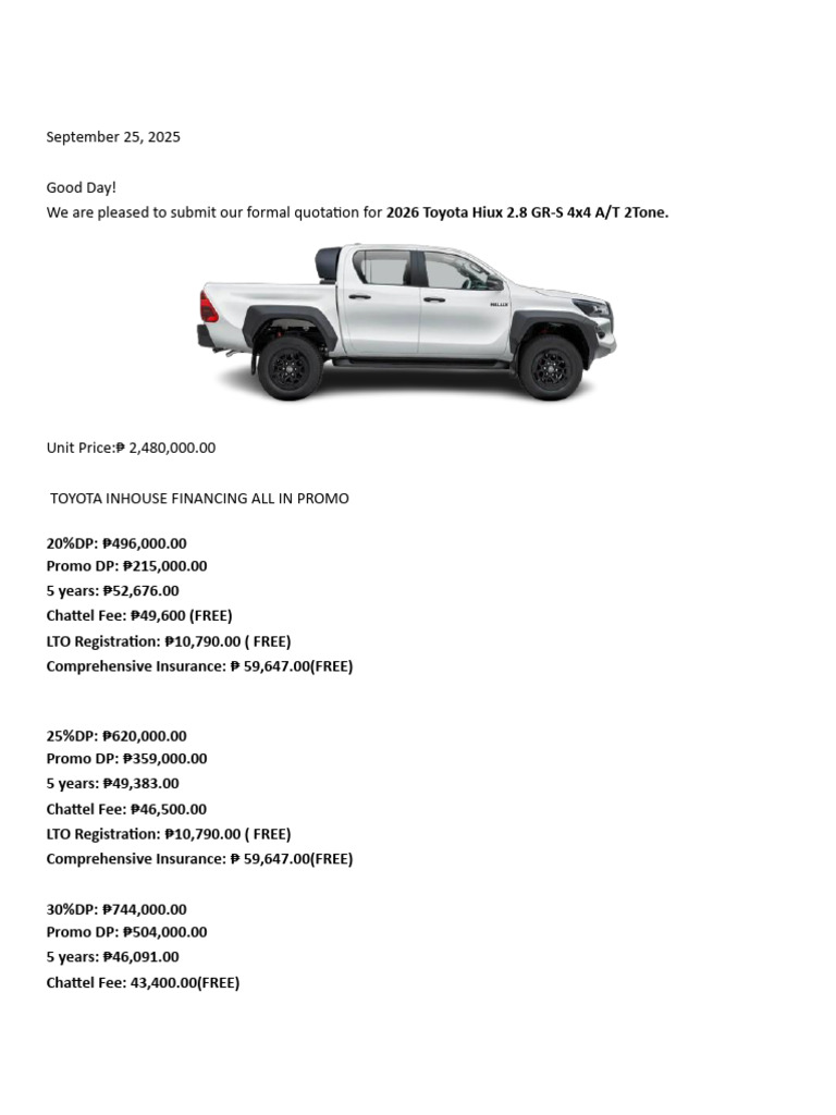 Hilux Grs Quotation | PDF