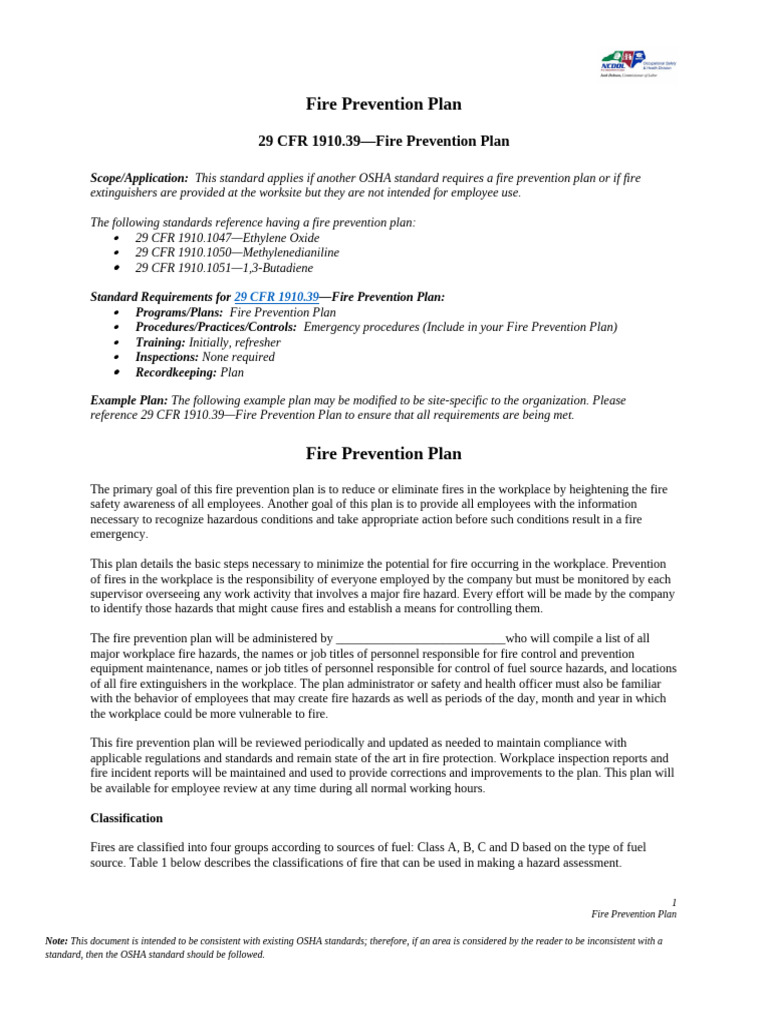 OSHA Fire Prevention Plan Guidelines | PDF | Fires | Fire Safety