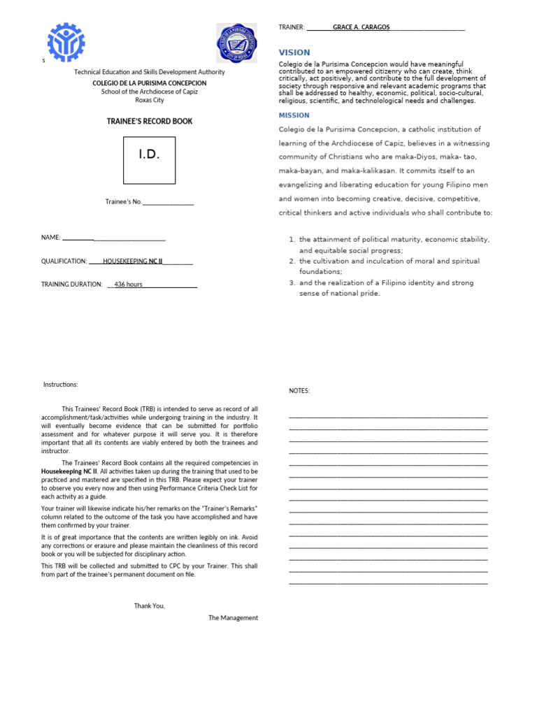 8 SWBL - Trainee's Record Book | PDF | Occupational Safety And Health | Information