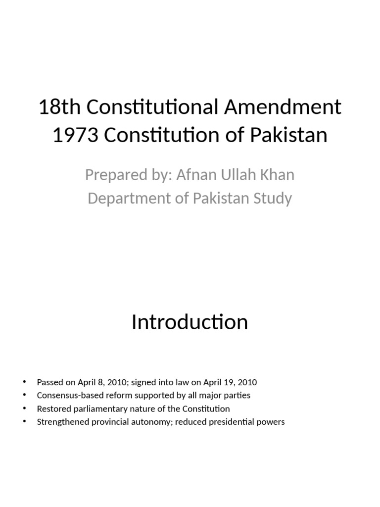18th Amendment: Strengthening Pakistan's Democracy | PDF | Khyber ...