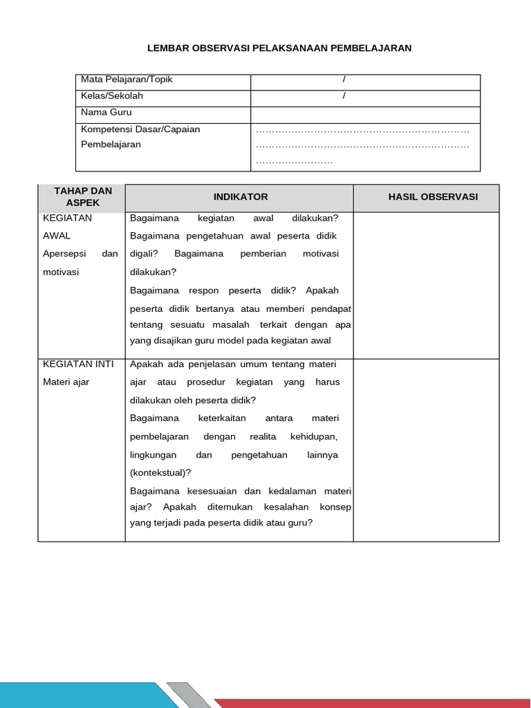 Panduan Observasi Pembelajaran Efektif | PDF