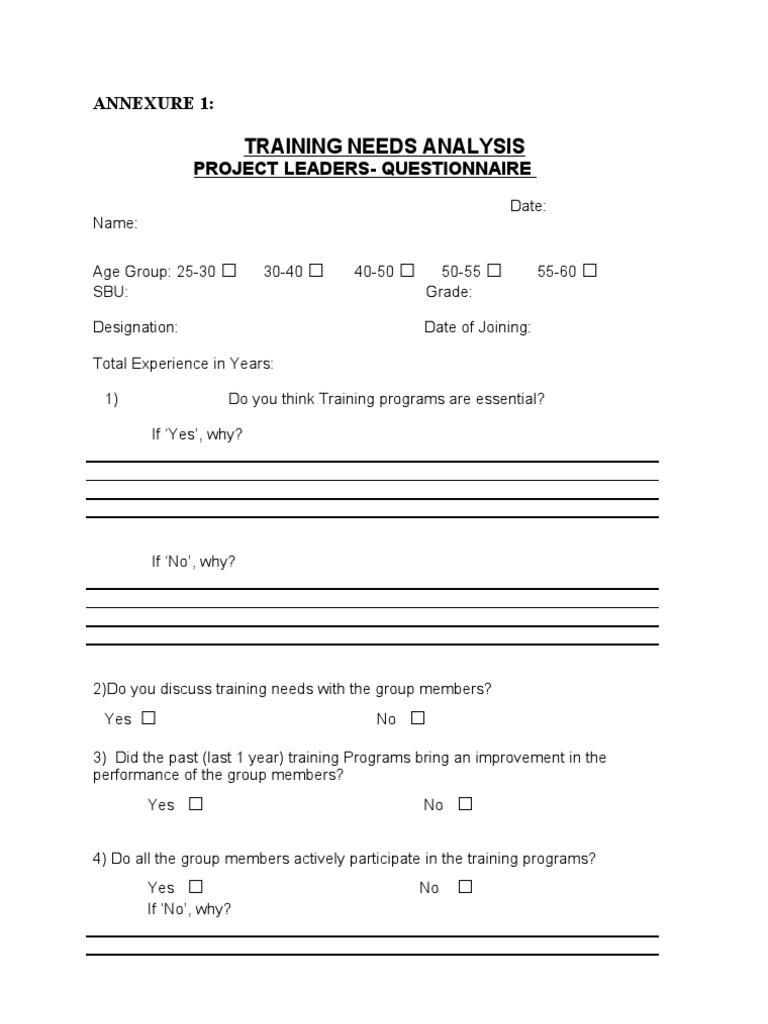 Project Leaders Training Needs Survey | PDF