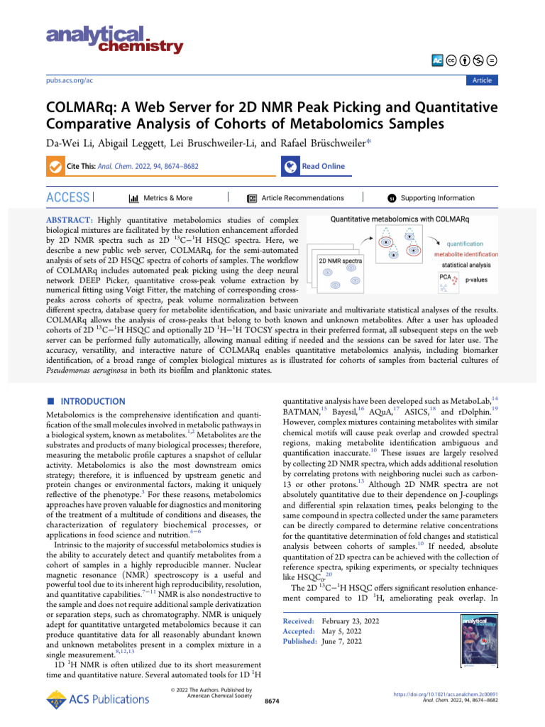 NMR 2d Peak Intigration | PDF | Metabolomics | Spectral Density