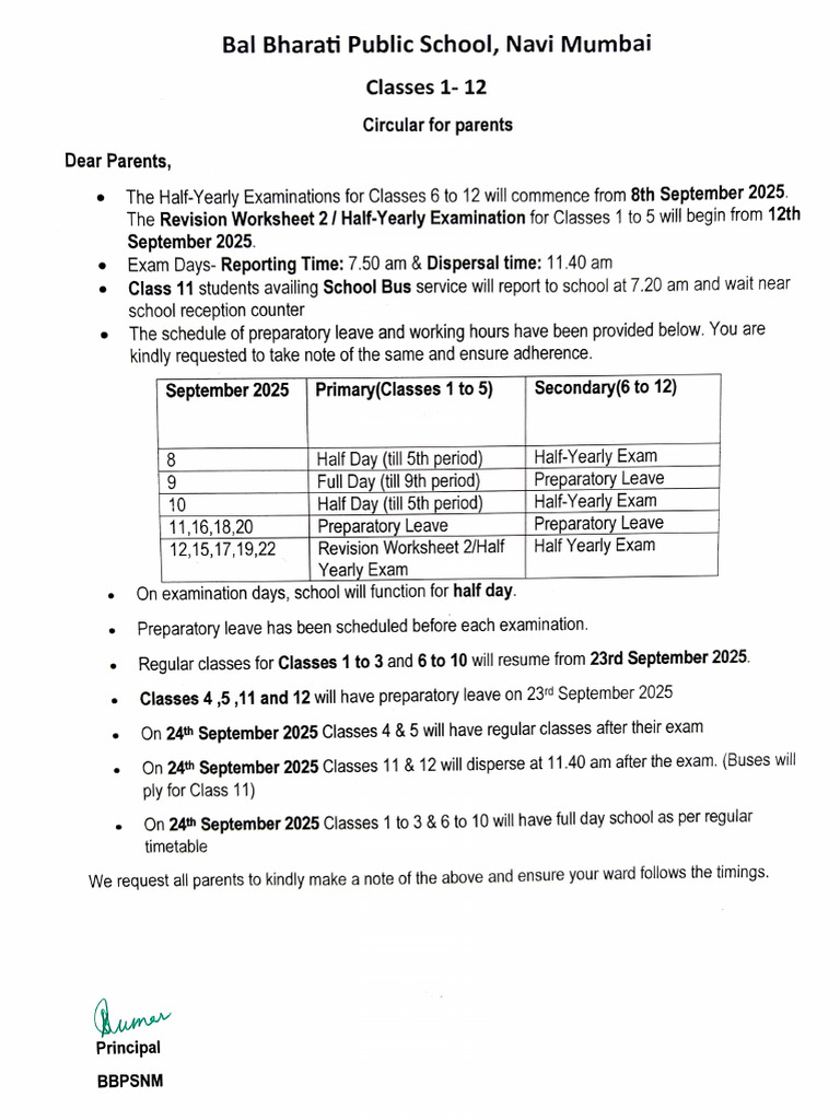 Circular for Parents ( Classes 1 to 12) | PDF