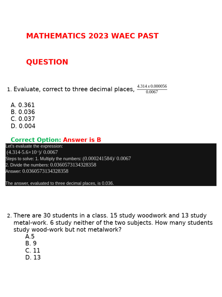 Mathematics 2022 Waec Past Question | PDF | Triangle | Numbers