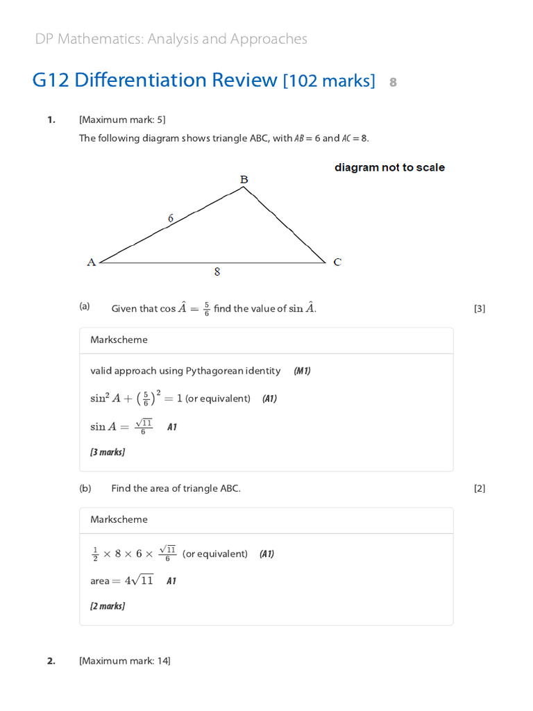 DP Math: Differentiation Review Guide | PDF | Slope | Area