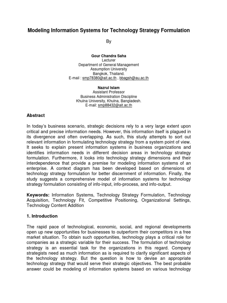 Modeling Information Systems for Tech Strategy | PDF | Strategic ...