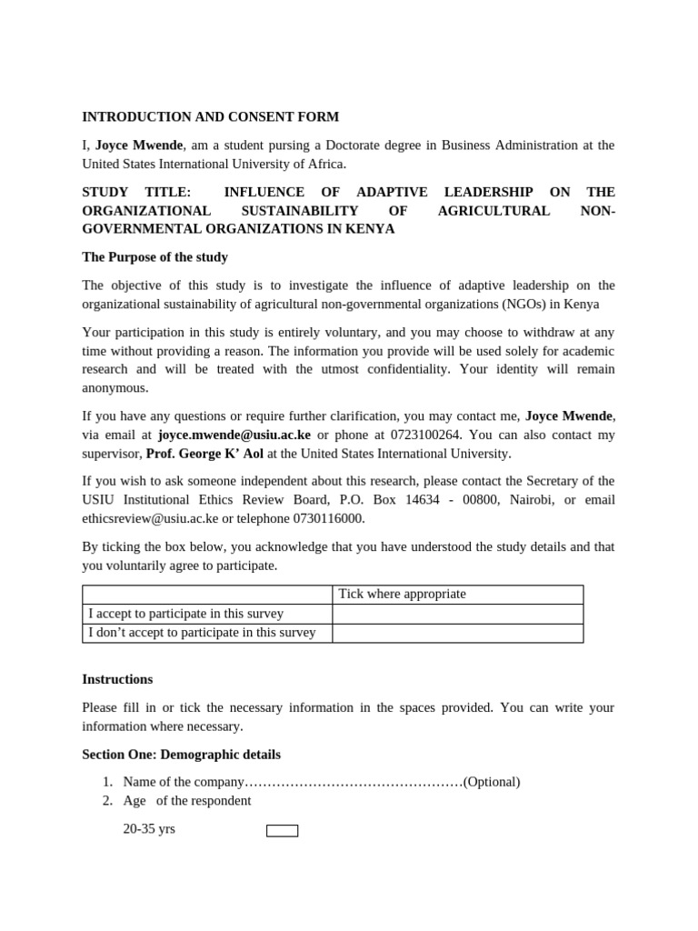 V1 Questionnaire-Influence of Adaptive Leadership On The Stability of ...