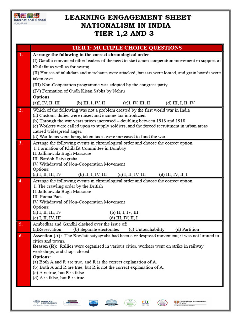 Nationalism in India Worksheet | PDF | Mahatma Gandhi | Indian ...