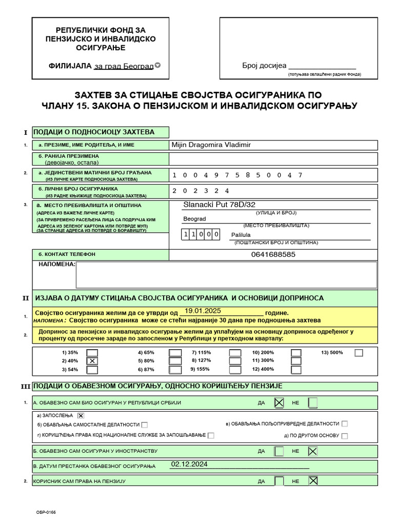 1 8 1 Sticanje I Prestanak Svojstva Osiguranika Po Članu 15 Zahtev Za ...