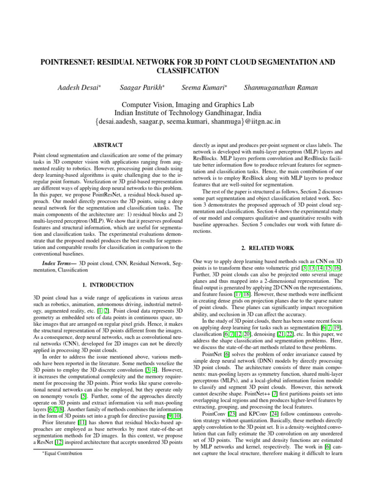 PointResNet- Residual Neural Network for 3D Point Cloud Classification | PDF | Deep Learning ...
