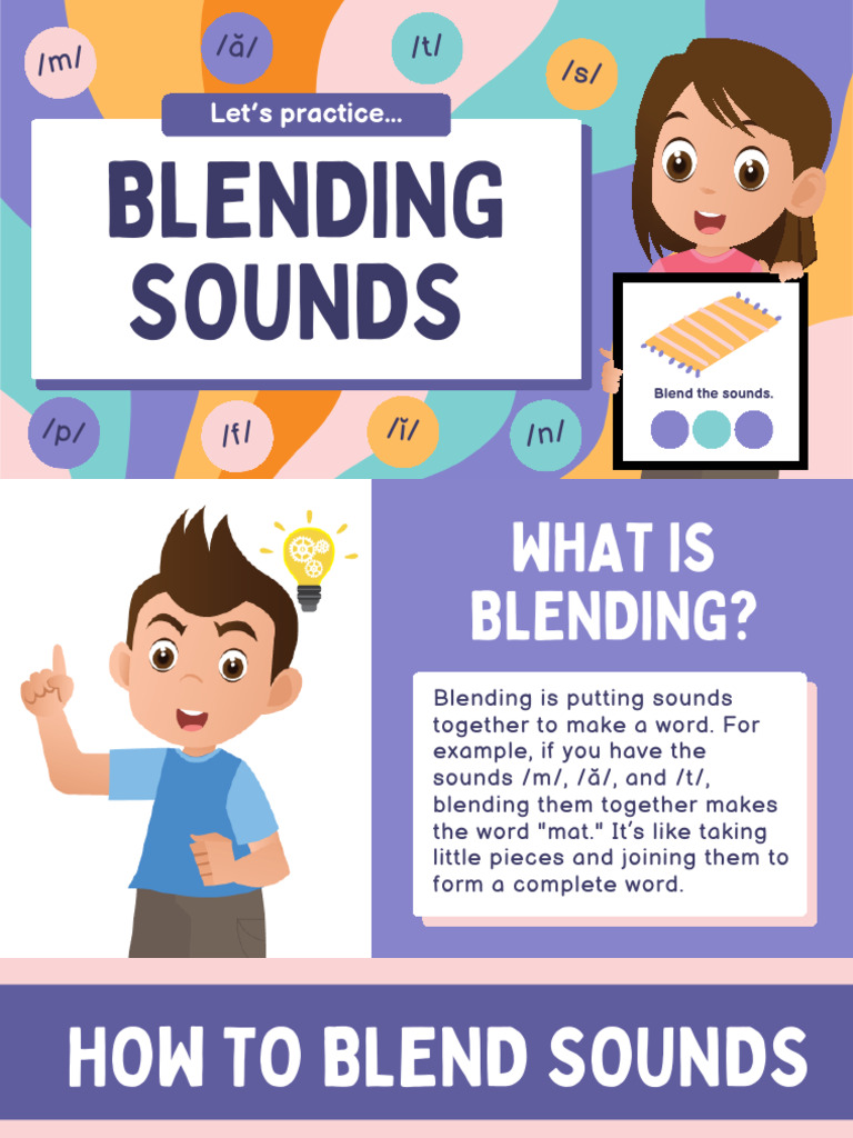 Phonics Blending Sounds CVC Words Presentation in Colorful Illustrative ...