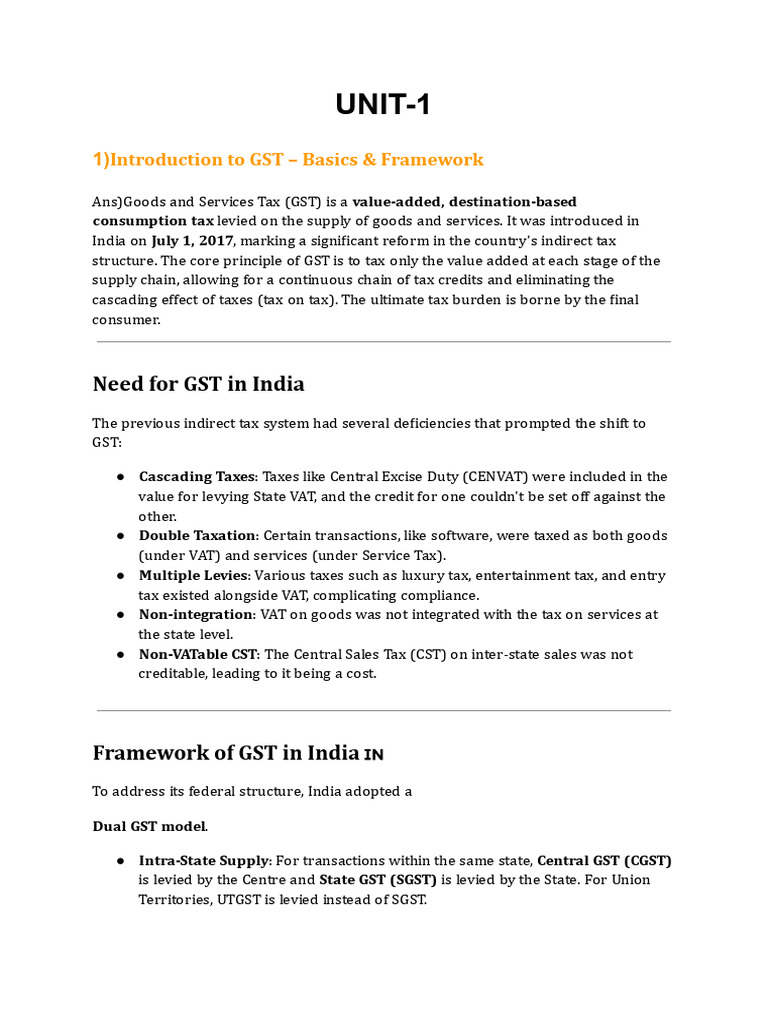 Introduction To GST - Basics & Framework | PDF | Taxes | Value Added Tax